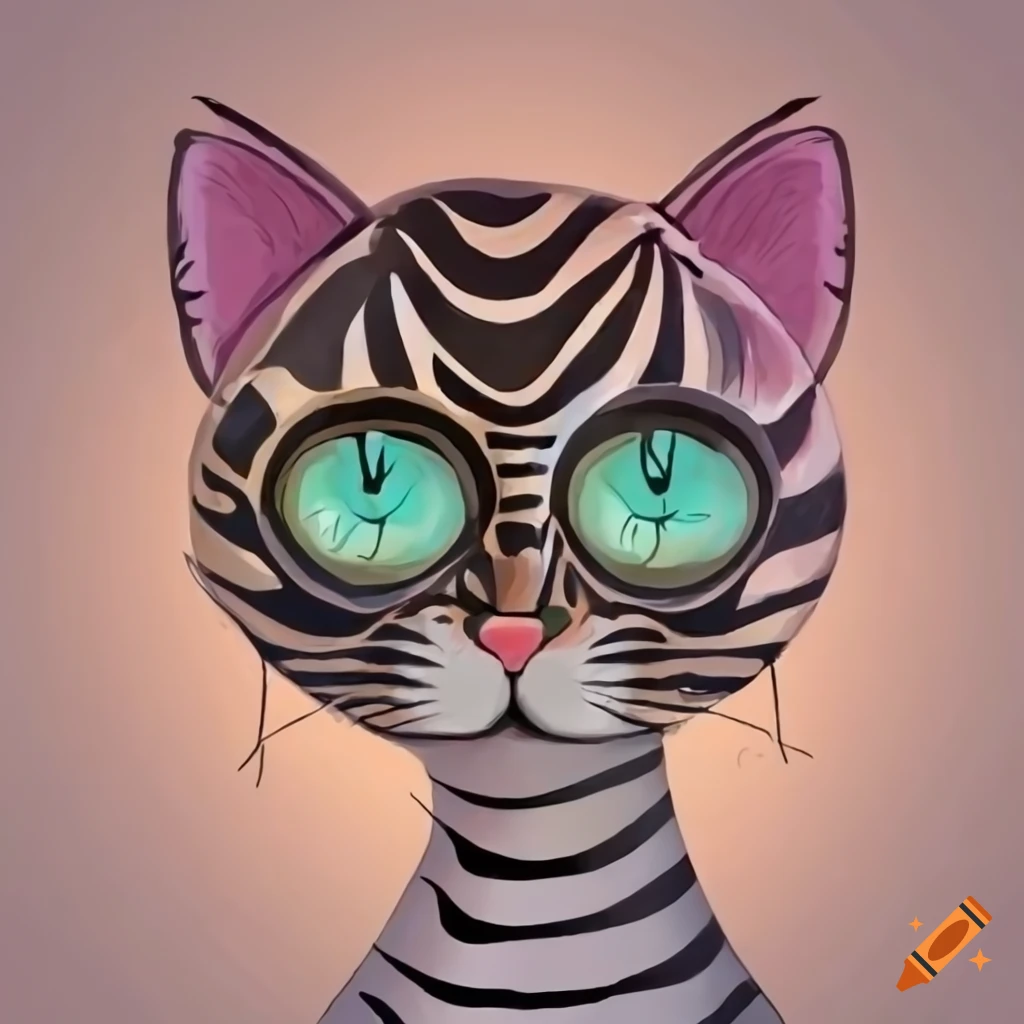 Cat with zebra pattern drawing on Craiyon