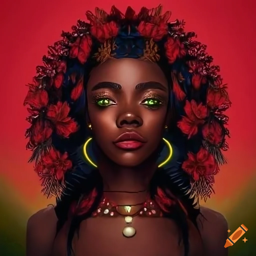 Painting of three women with flowers in their hair in afrofuturism ...