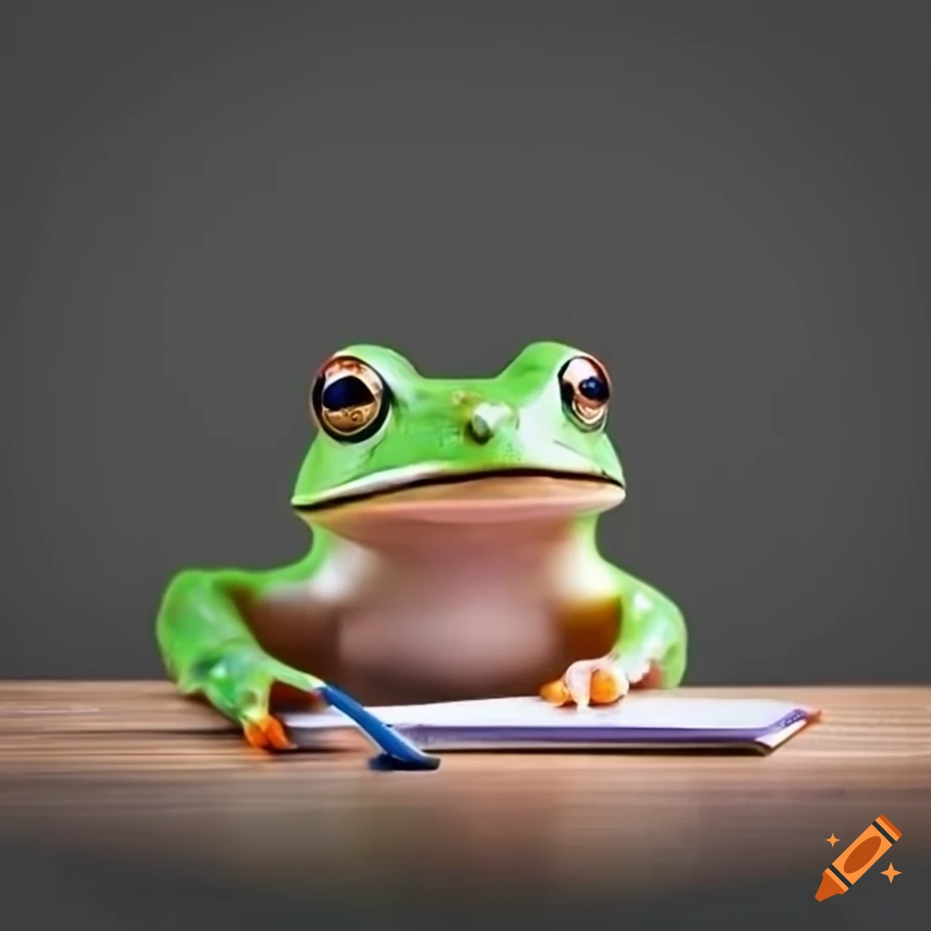Frog signing a contract in an office setting on Craiyon