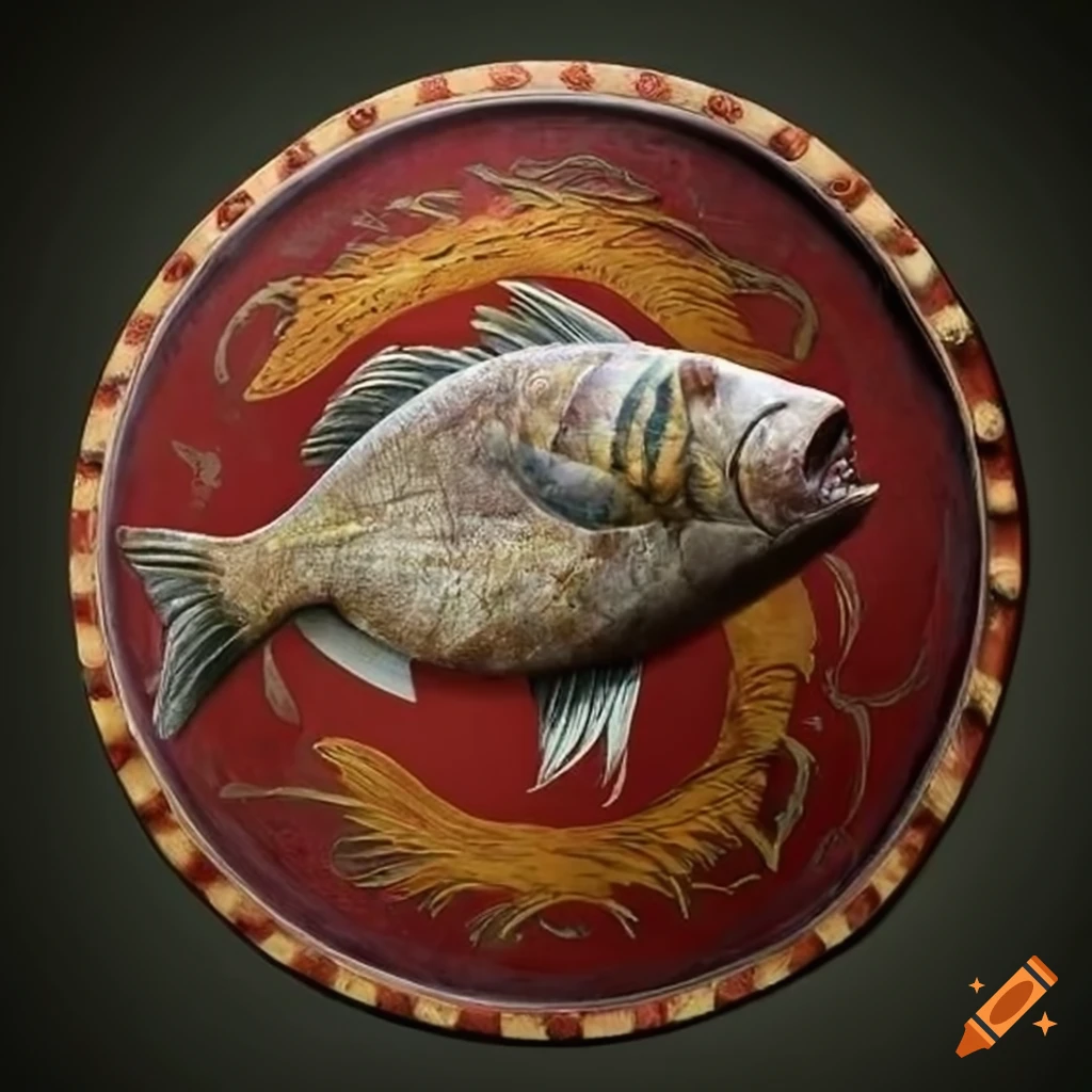 Realistic roman shield with fish design on Craiyon