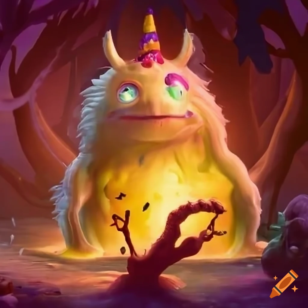 Mythical creatures and mutant omega mart lemon fruit monster in a ...