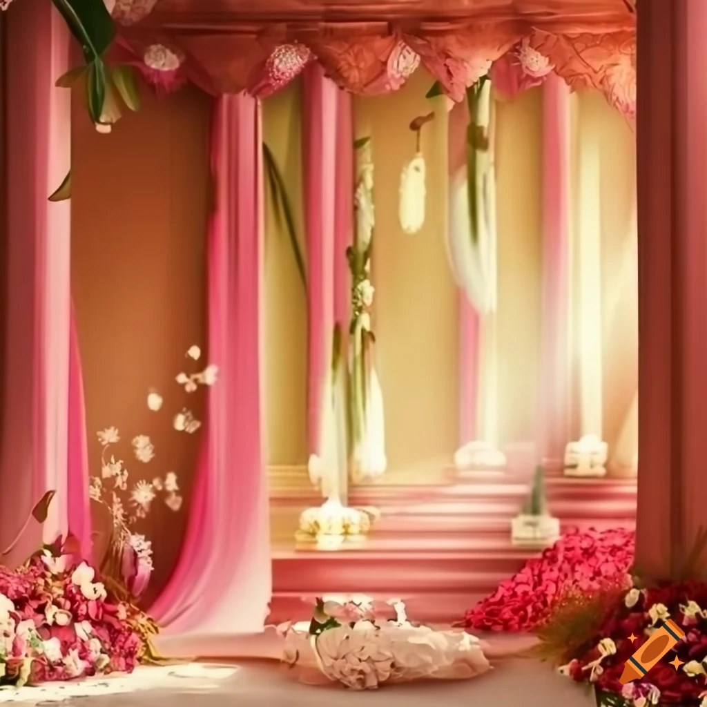 Beautiful floral wedding reception background design on Craiyon