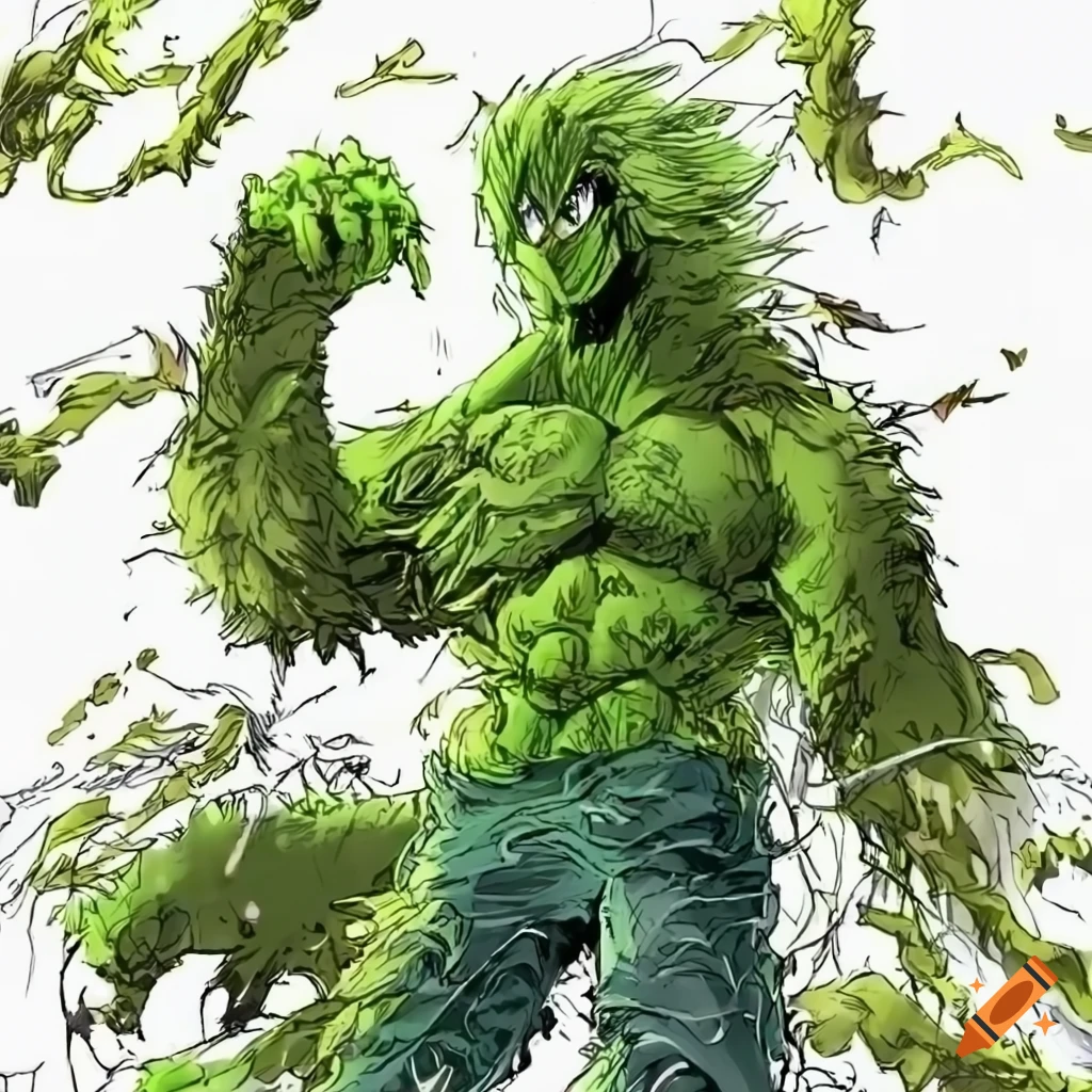 Manga style illustration of mossman character on Craiyon