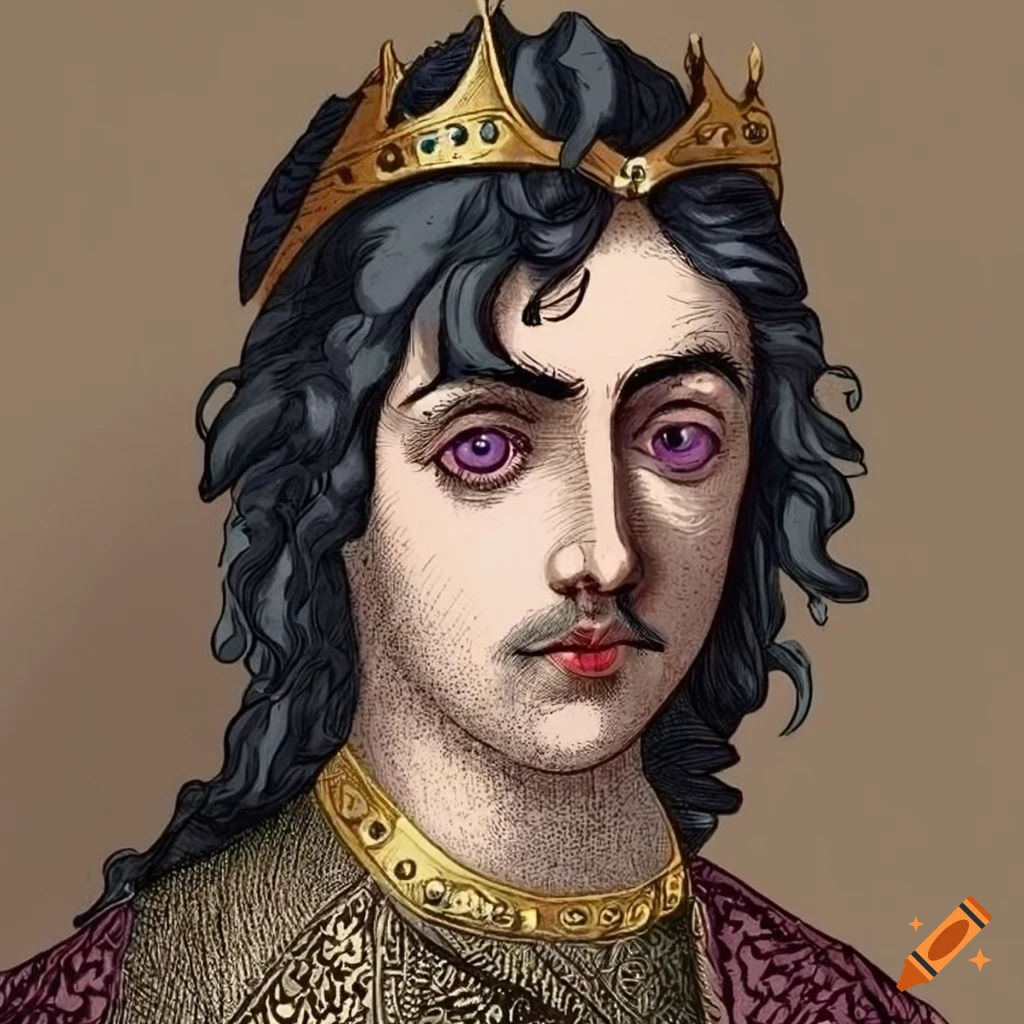 Portrait of a young king with black hair and purple eyes in ottoman ...