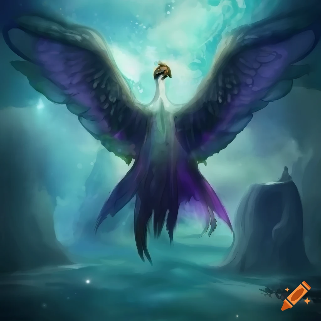 Ethereal creature with energy wings in a celestial realm with floating ...
