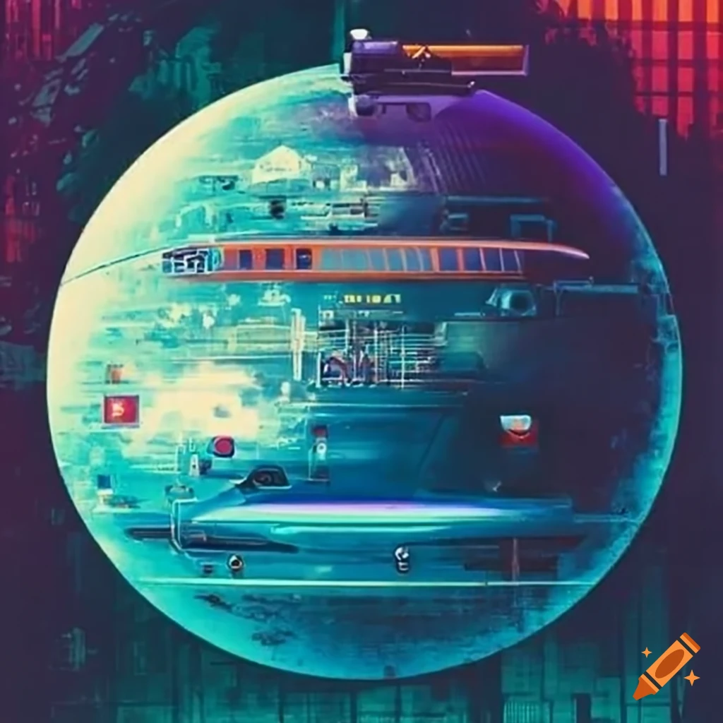 Groovy 1970s counterculture science fiction movie poster with utopian ...