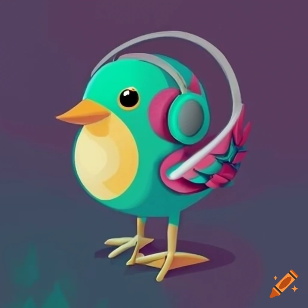 Cute bird with headset in minimalistic style logo on Craiyon