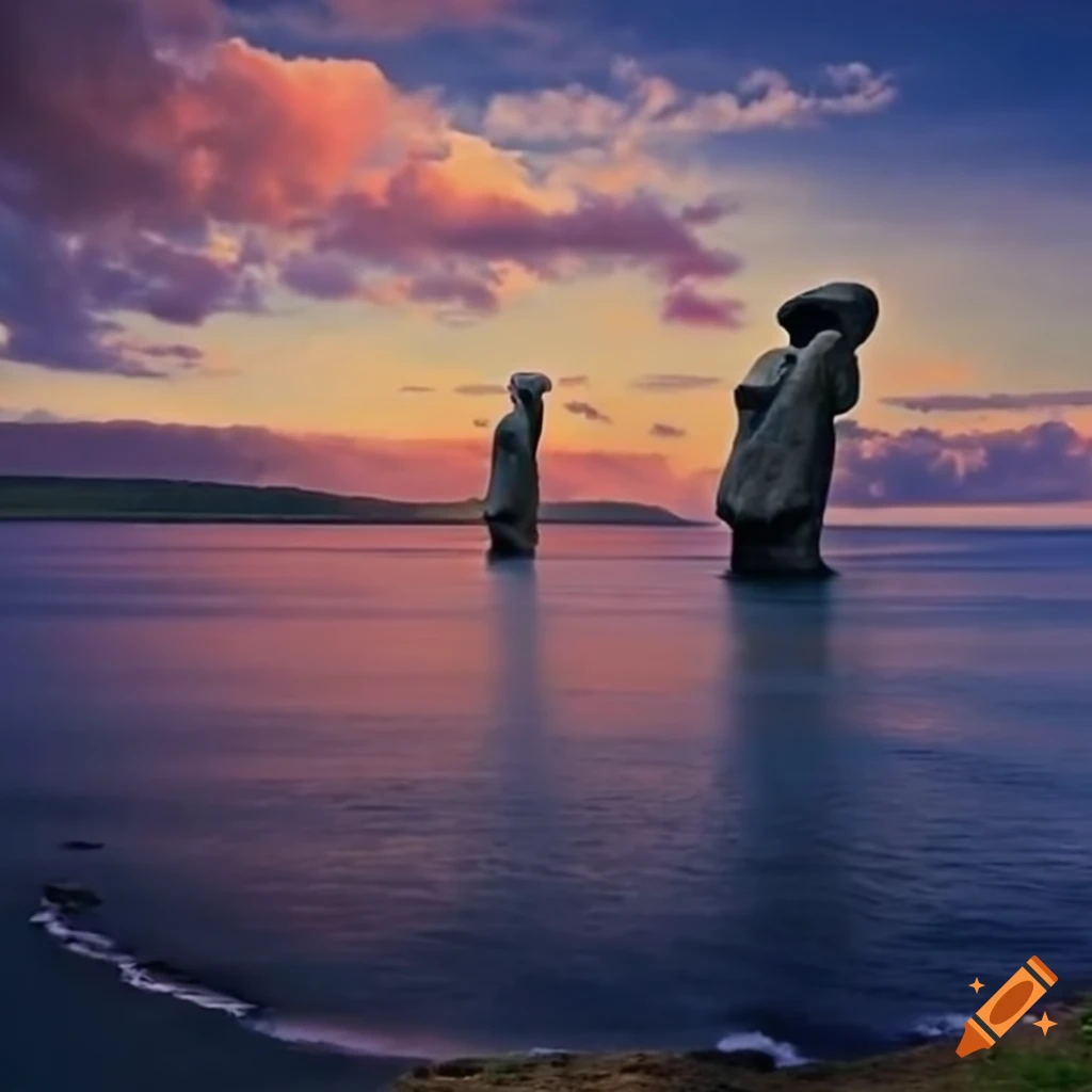Easter island moai in the style of claude monet on Craiyon