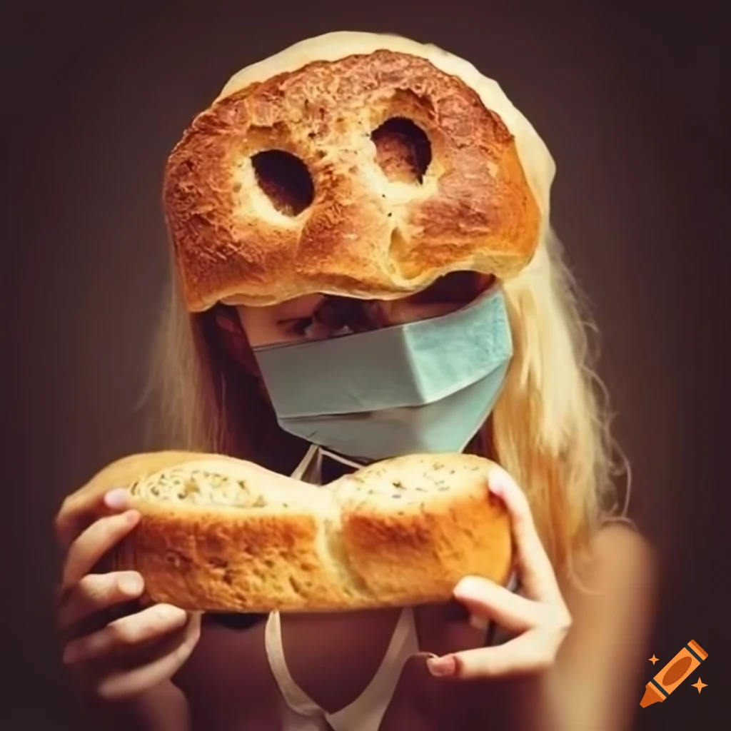 Vintage Polaroid photo of a woman with a bread mask on Craiyon