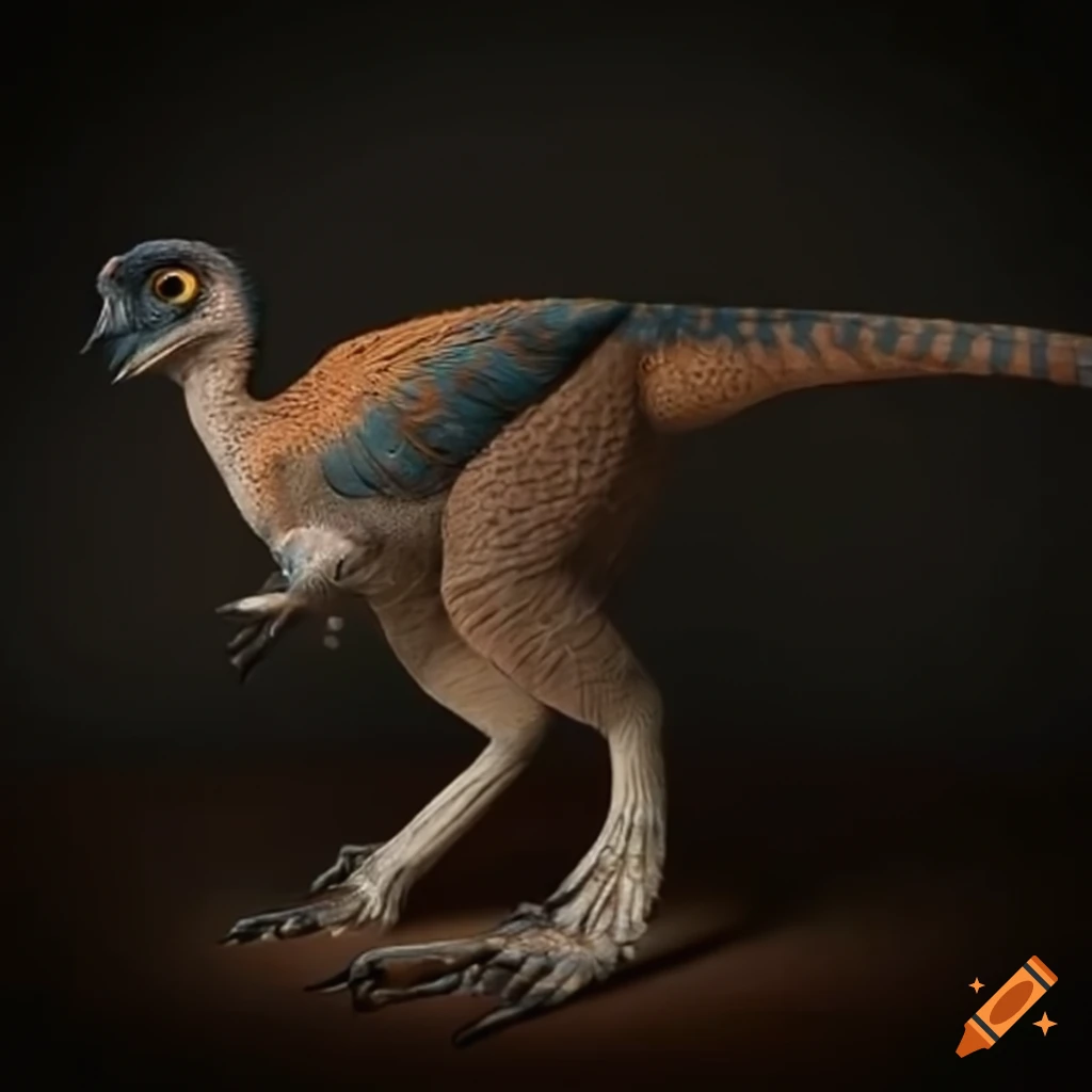 Feathered utahraptor with owl-like colors on Craiyon