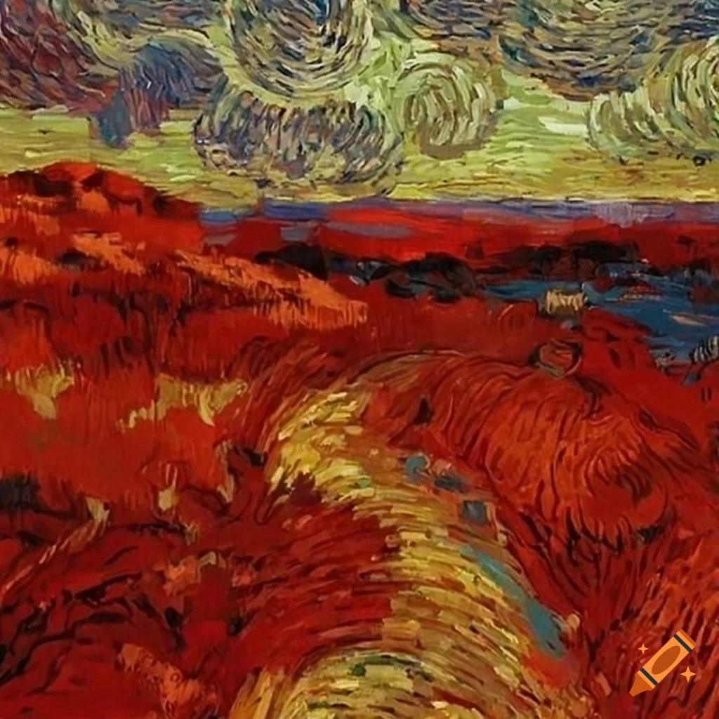 Red landscape inspired by van gogh on Craiyon