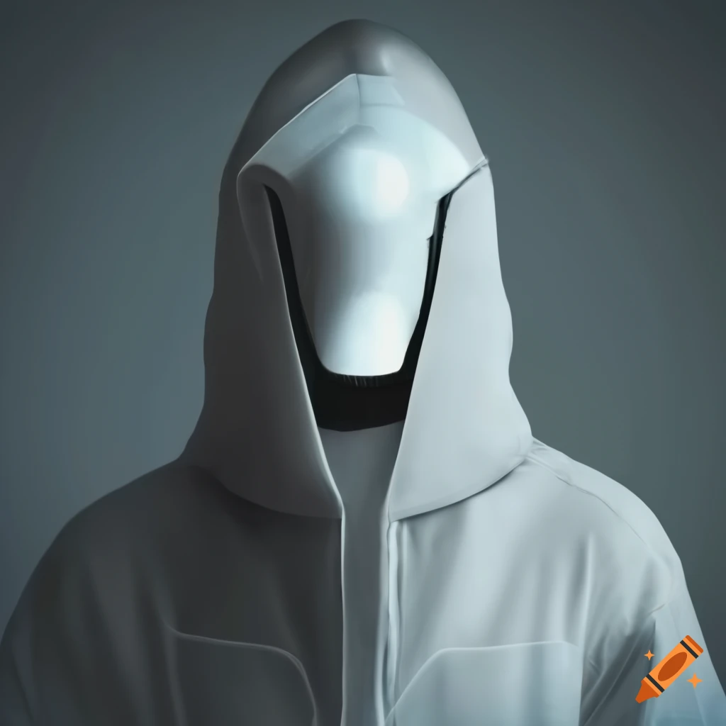 Man in futuristic dystopian robe with white helmet on Craiyon