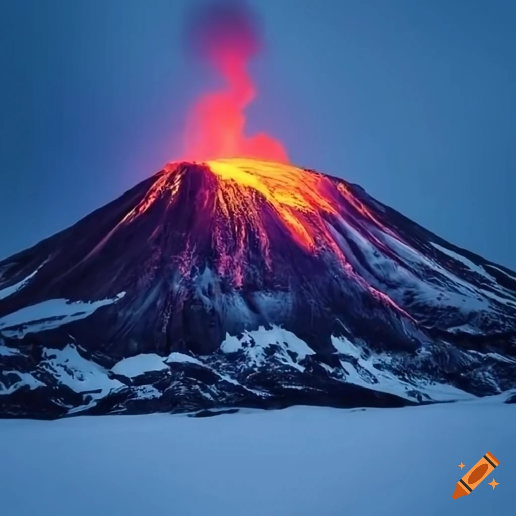 Active volcano in a snowy landscape on Craiyon