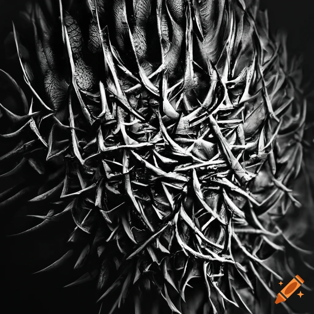 Black and white sharp spiky pattern resembling thorns or knives on Craiyon