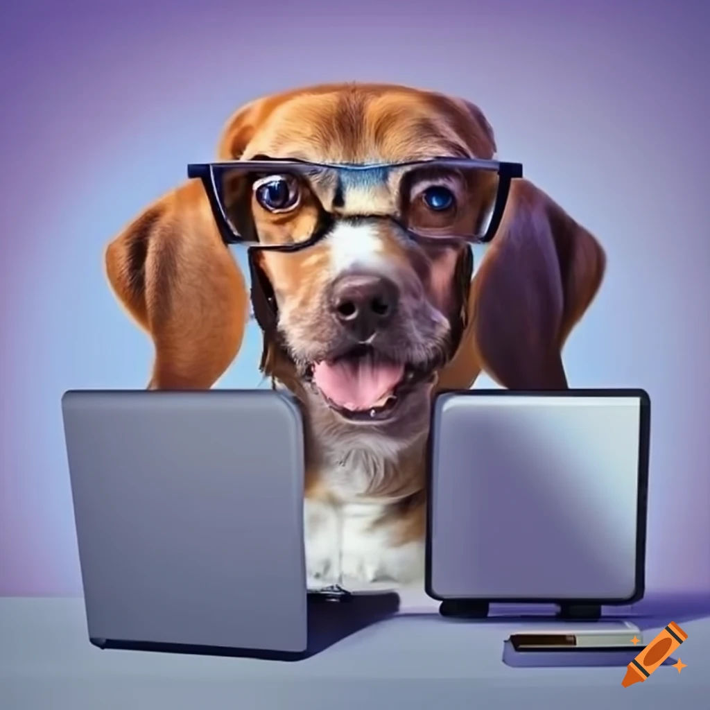 Dog working on a computer on Craiyon