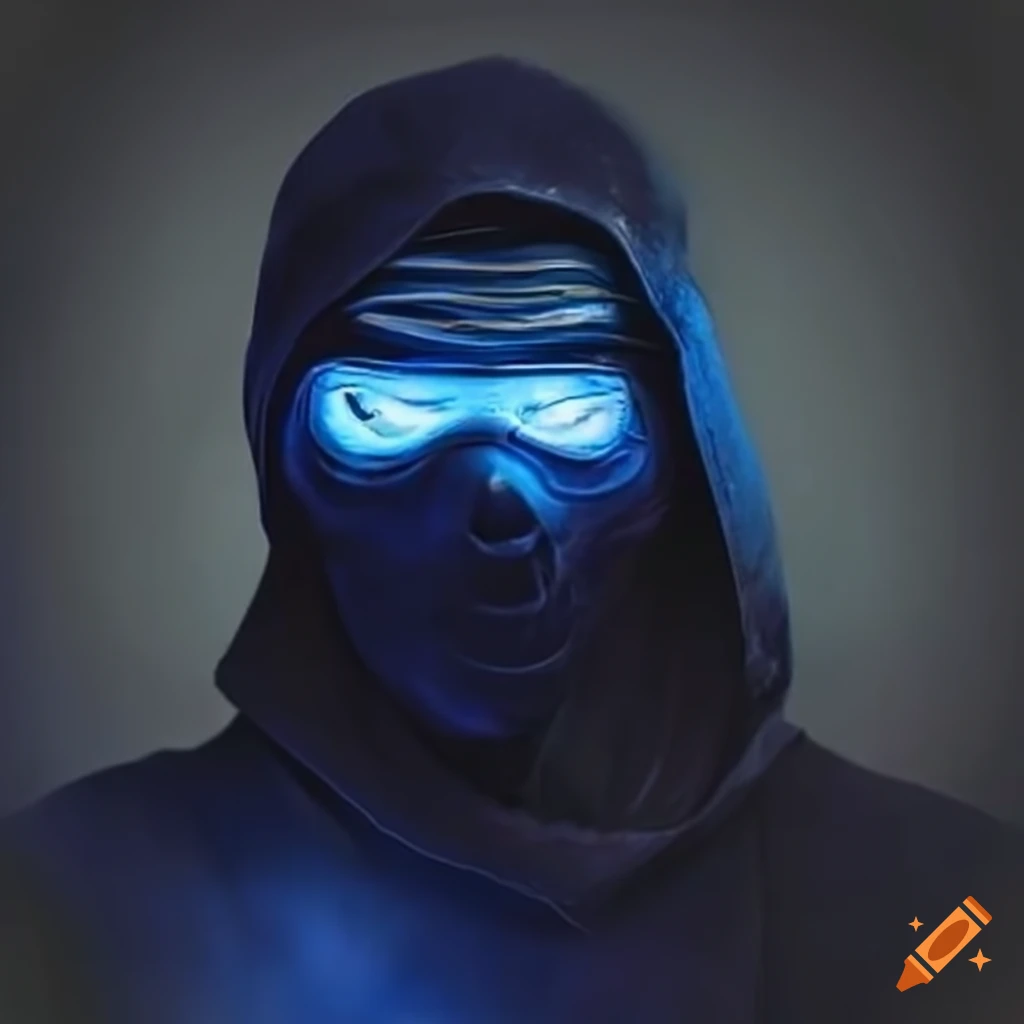 Mysterious figure with glowing silver eyes and a ninja mask on Craiyon