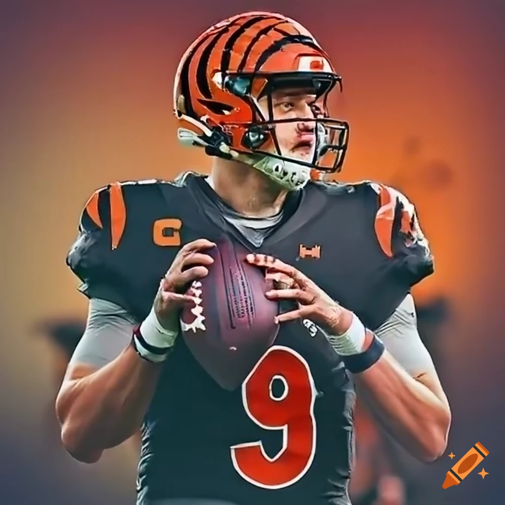 Action shot of joe burrow on Craiyon