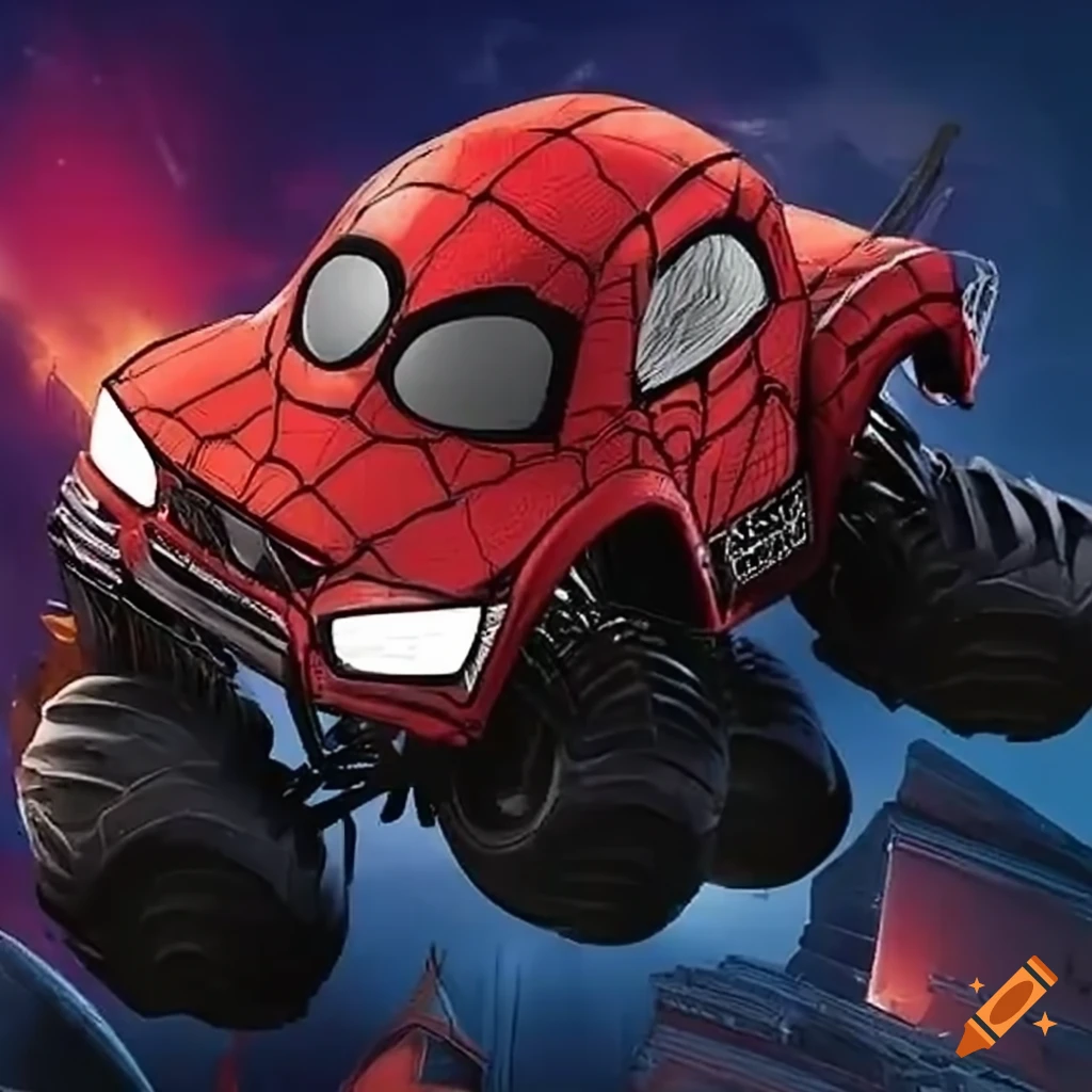 Spiderman driving a monster truck on Craiyon