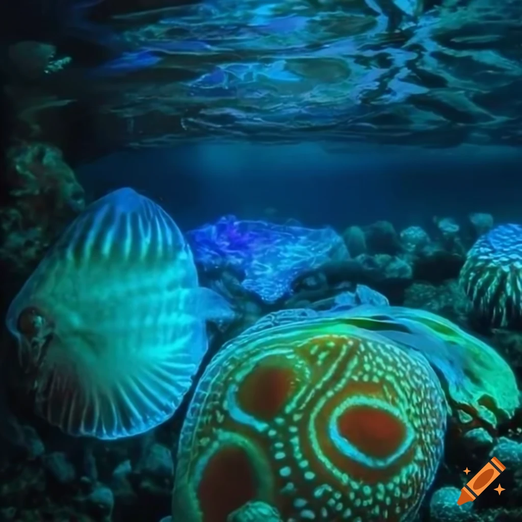 Underwater tapestry of vibrant fish, coral, and mythical creatures on ...