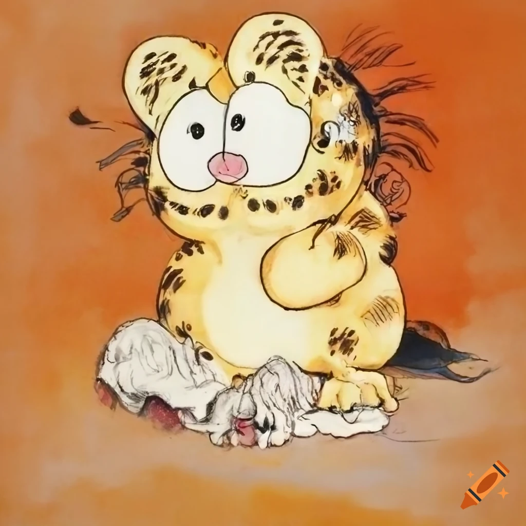 Garfield, Final Fantasy concept art by Yoshitaka Amano, ink and ...