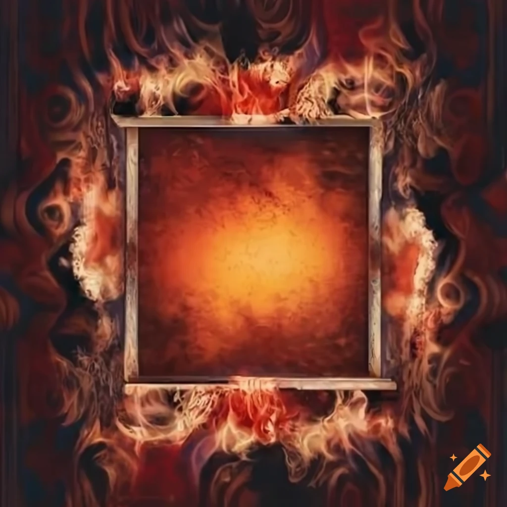 Fiery kitchen design in a 2d square frame border on Craiyon