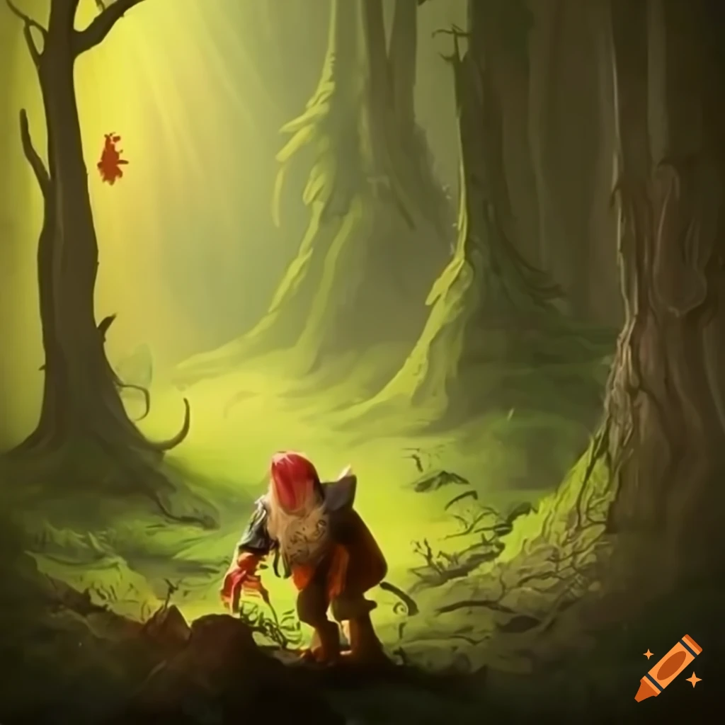 Group of dwarfs leaving a forest on Craiyon