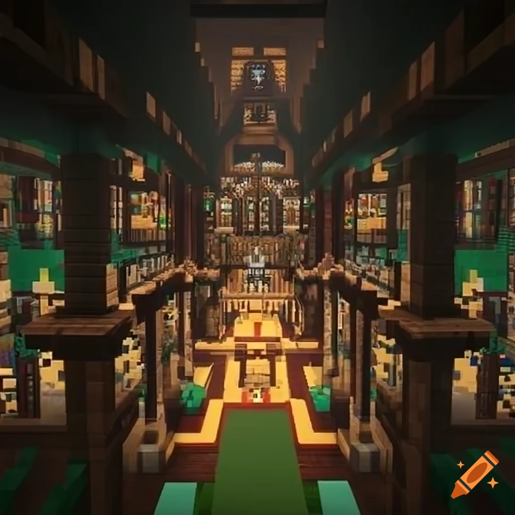 Majestic Gothic-style library in a Minecraft world on Craiyon