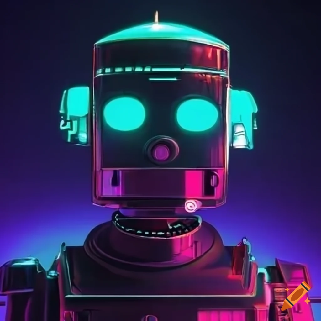 Illuminated robot with sovietwave and vaporwave hightech vibes on Craiyon