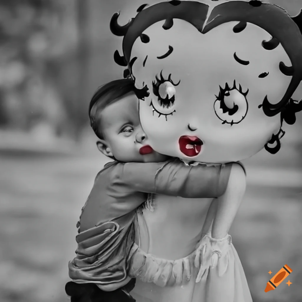 Betty Boop carrying her favorite boy with a big smile and hug on Craiyon