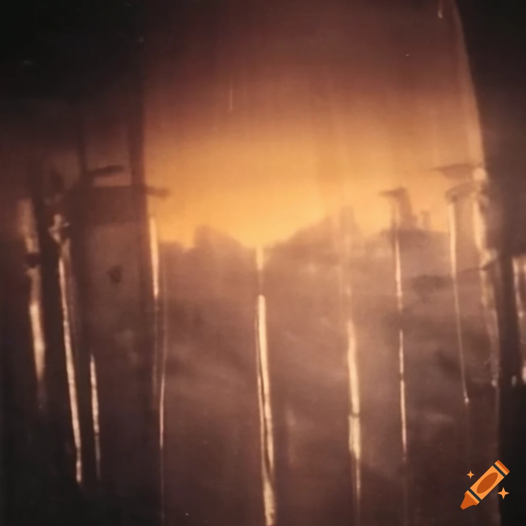 Old grainy photo of sunset at pines with experimental photography on ...
