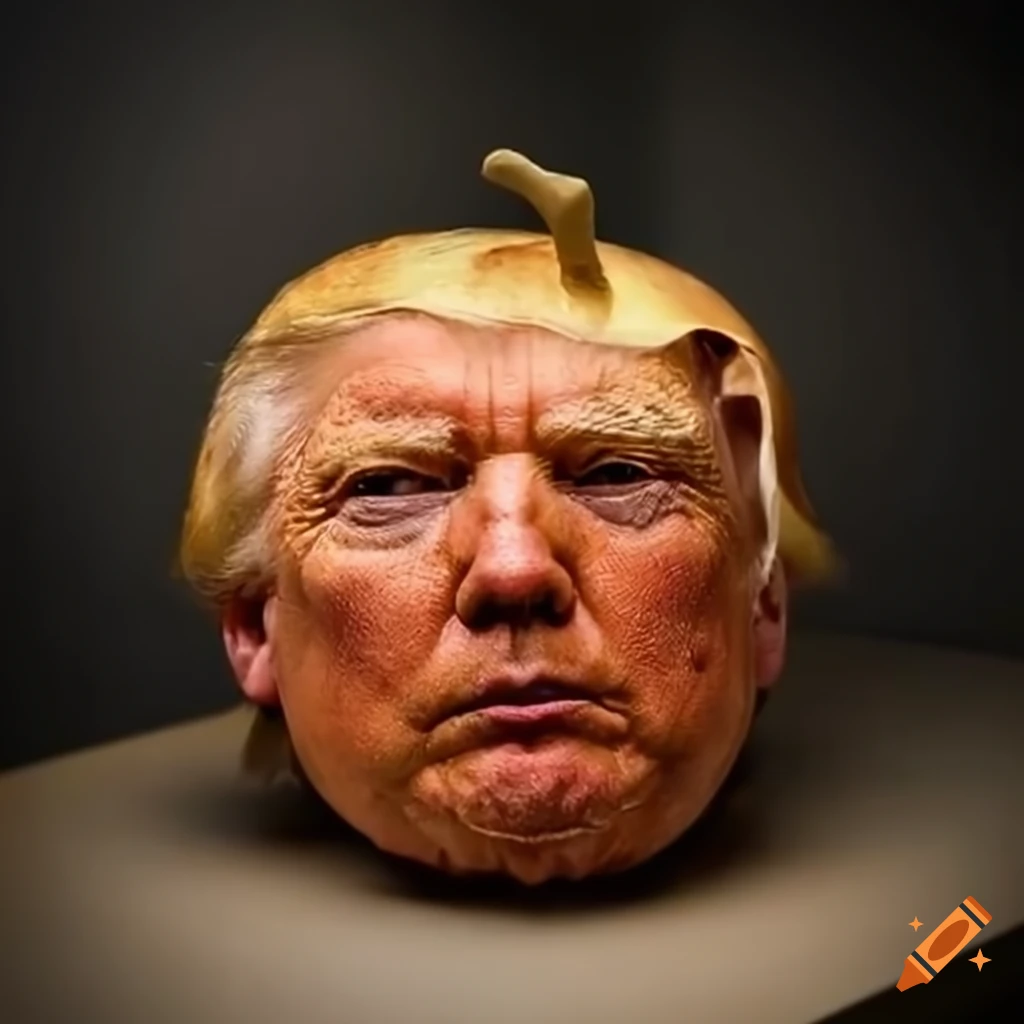 Satirical depiction of a rotting apple resembling Trump's head on Craiyon