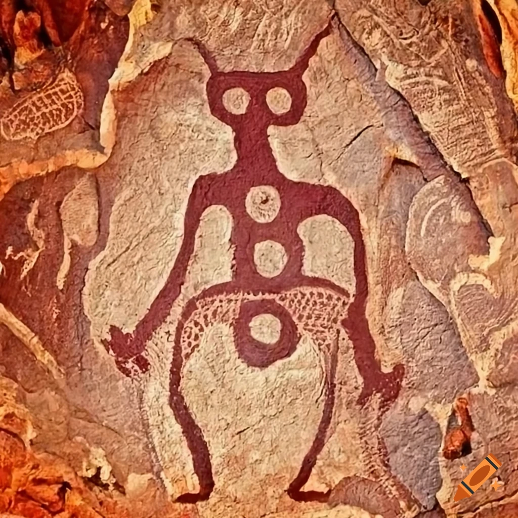 Intricate petroglyphs of friendly humanoid insect creatures on Craiyon