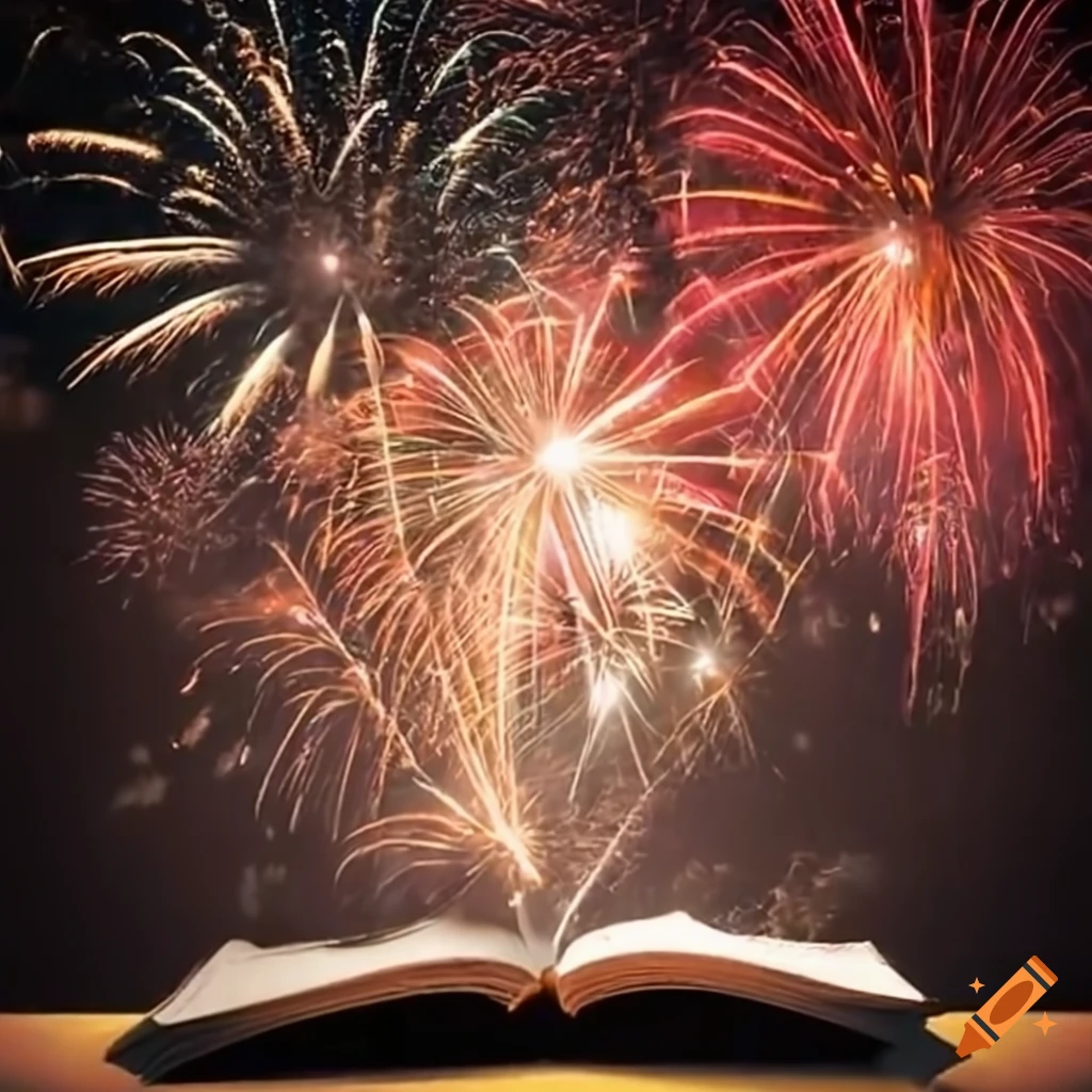 Fireworks bursting out of books on Craiyon