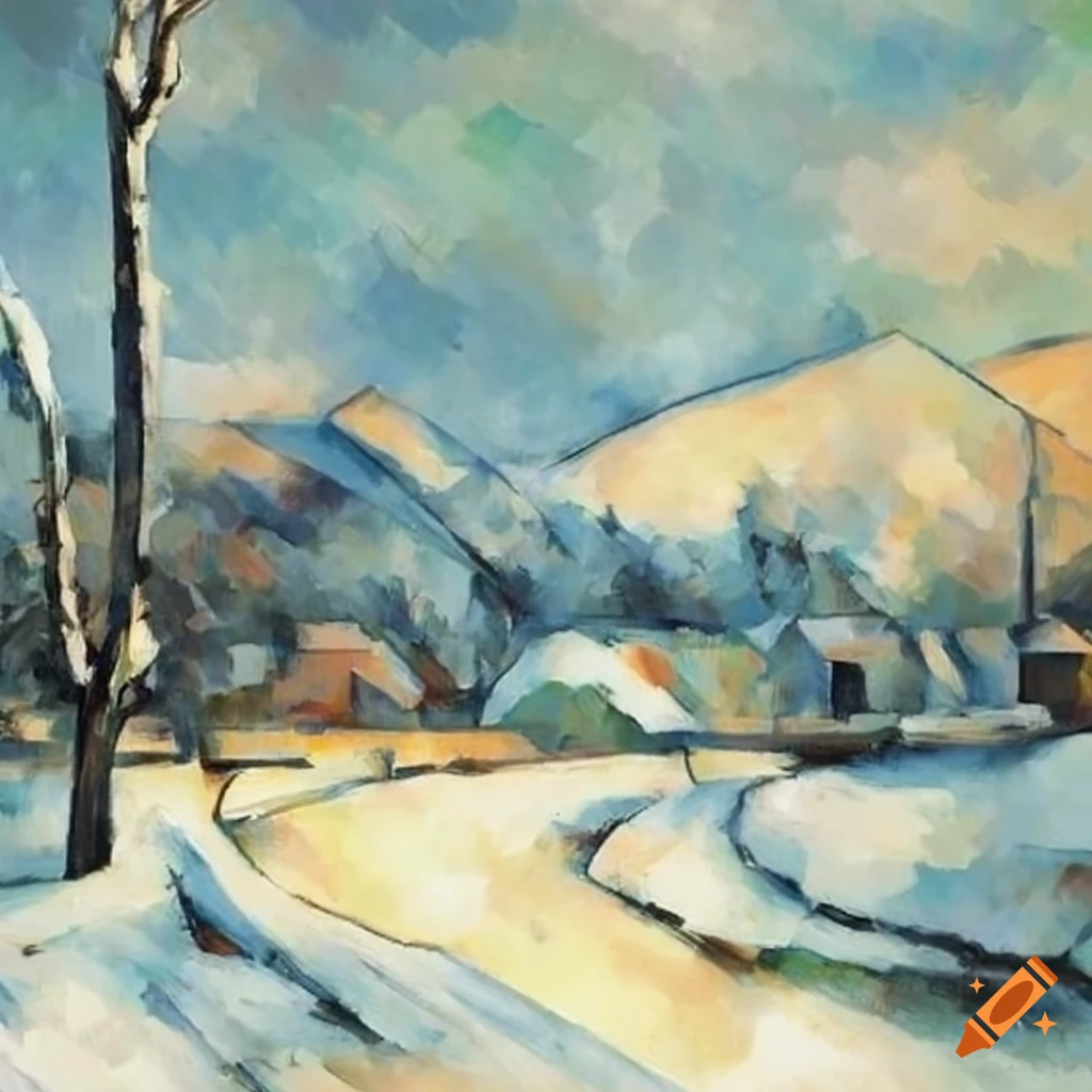 Snowy landscape painting by cezanne on Craiyon