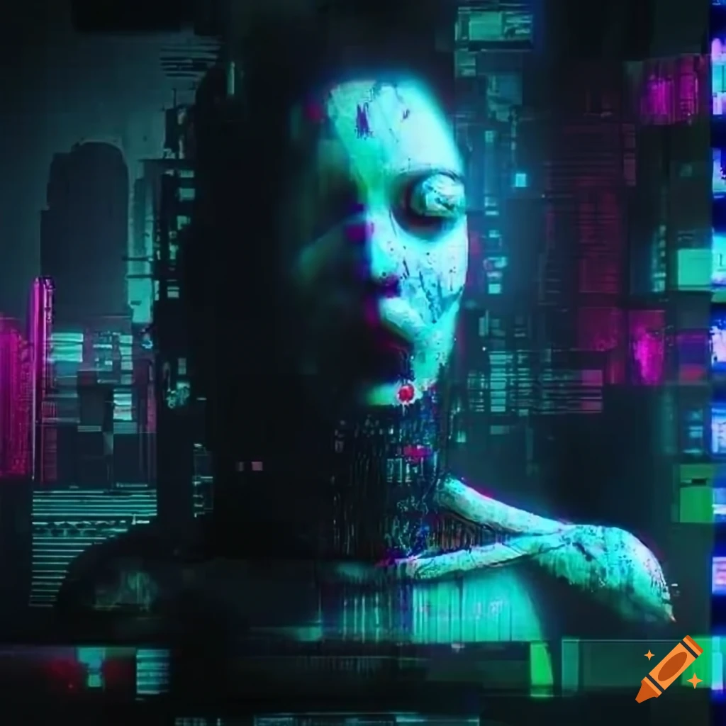 Dark cyberpunk glitch art on Craiyon
