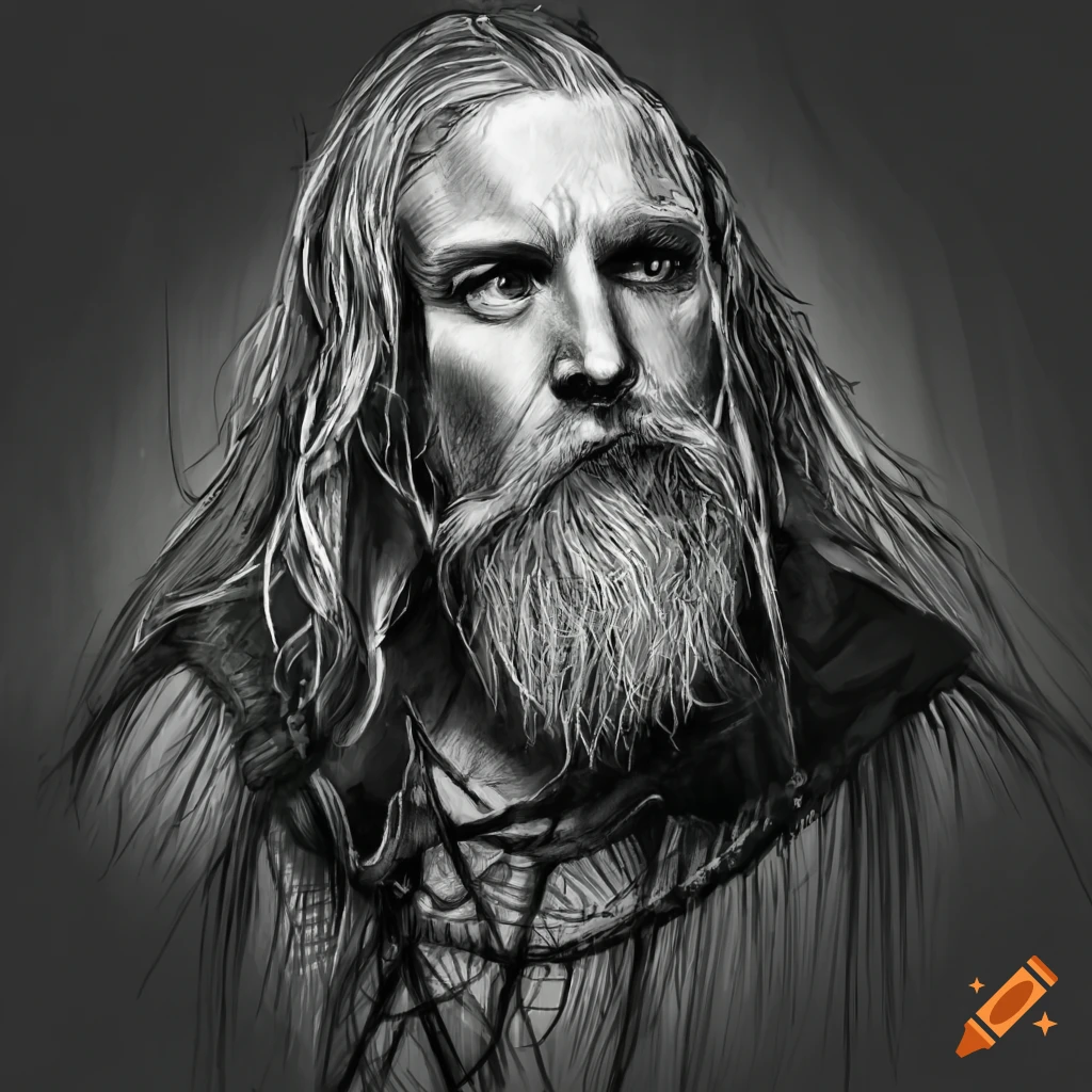 Portrait of a blonde-haired and bearded ancient Goth jarl man in Viking ...