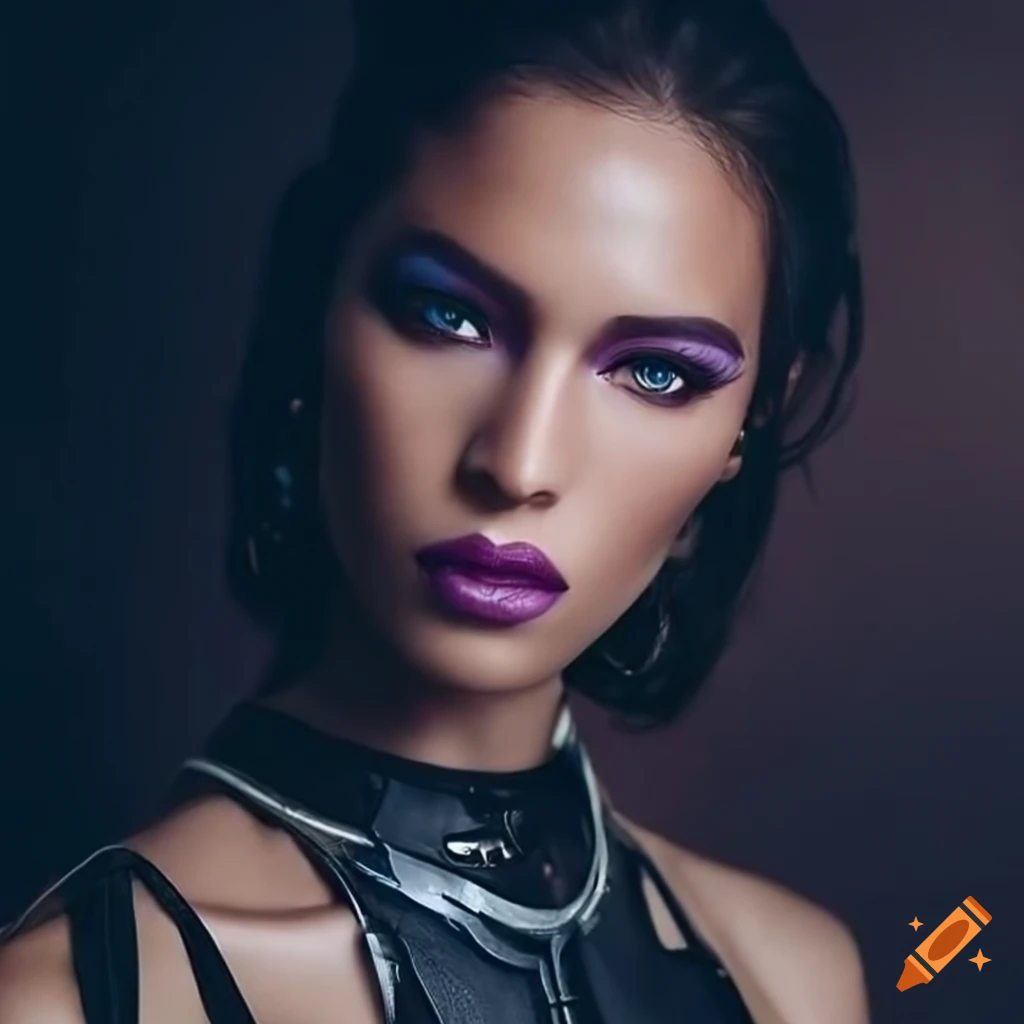 Futuristic female fantasy character in urban cityscape on Craiyon