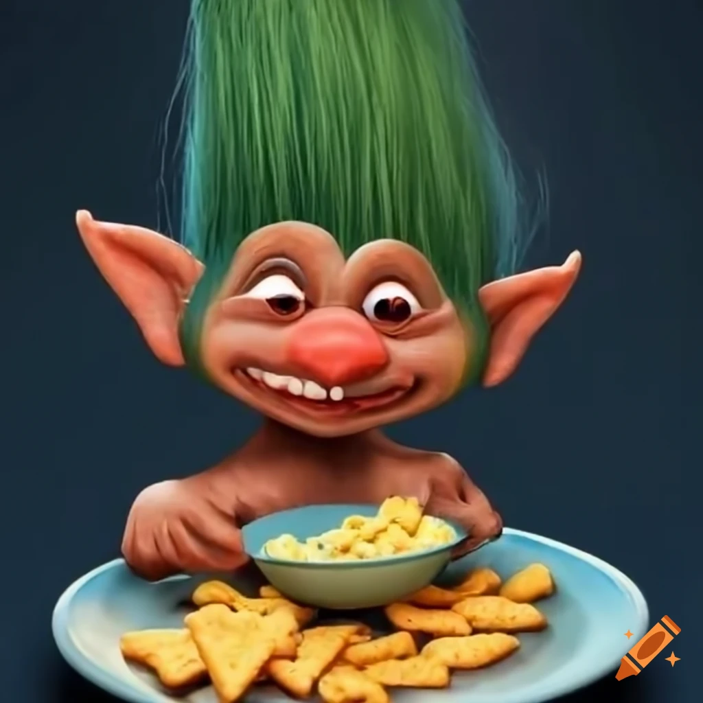 Troll enjoying cheese and crackers on Craiyon