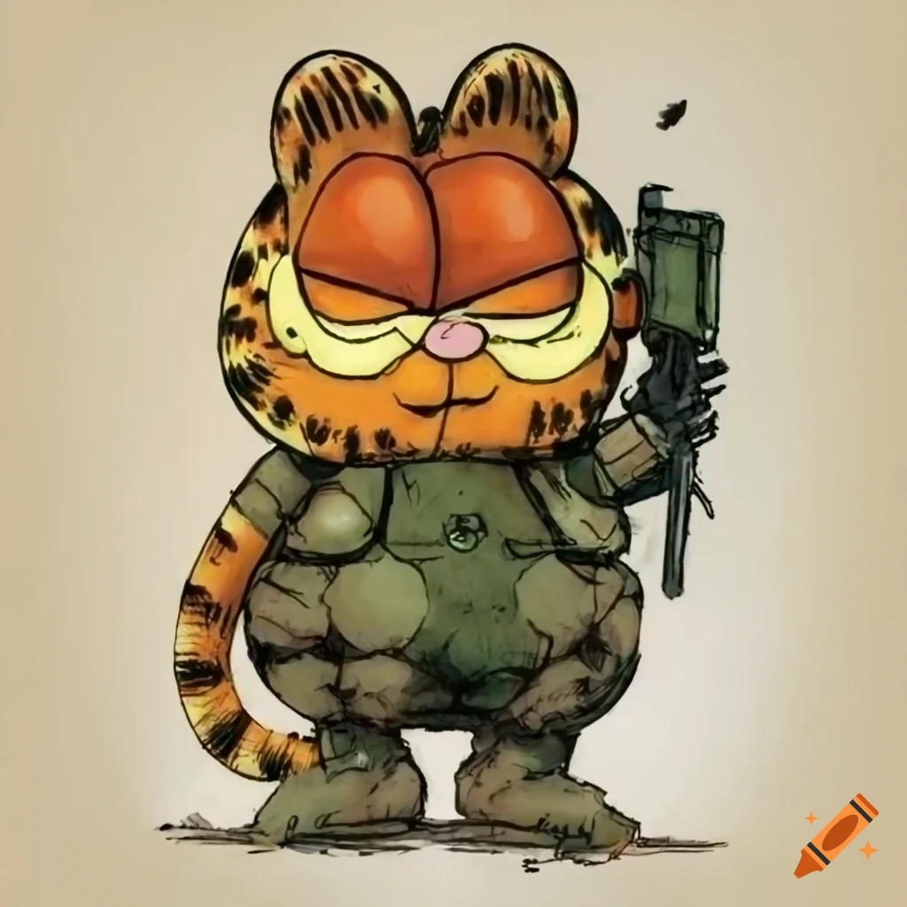 Garfield, metal gear solid concept art by yoji shinkawa in ink and ...