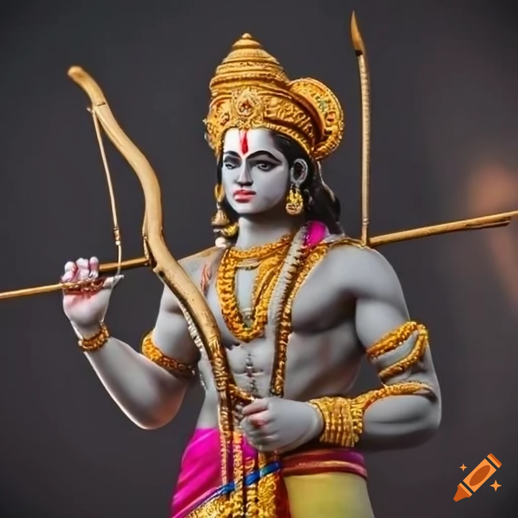 Hindu god ram standing with bow and arrow on Craiyon