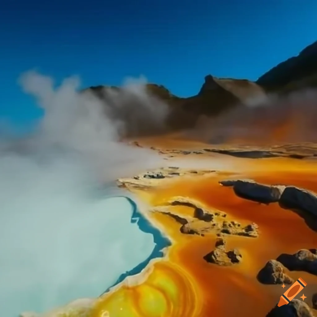 Boiling sulfur pools in a geothermal lake on Craiyon