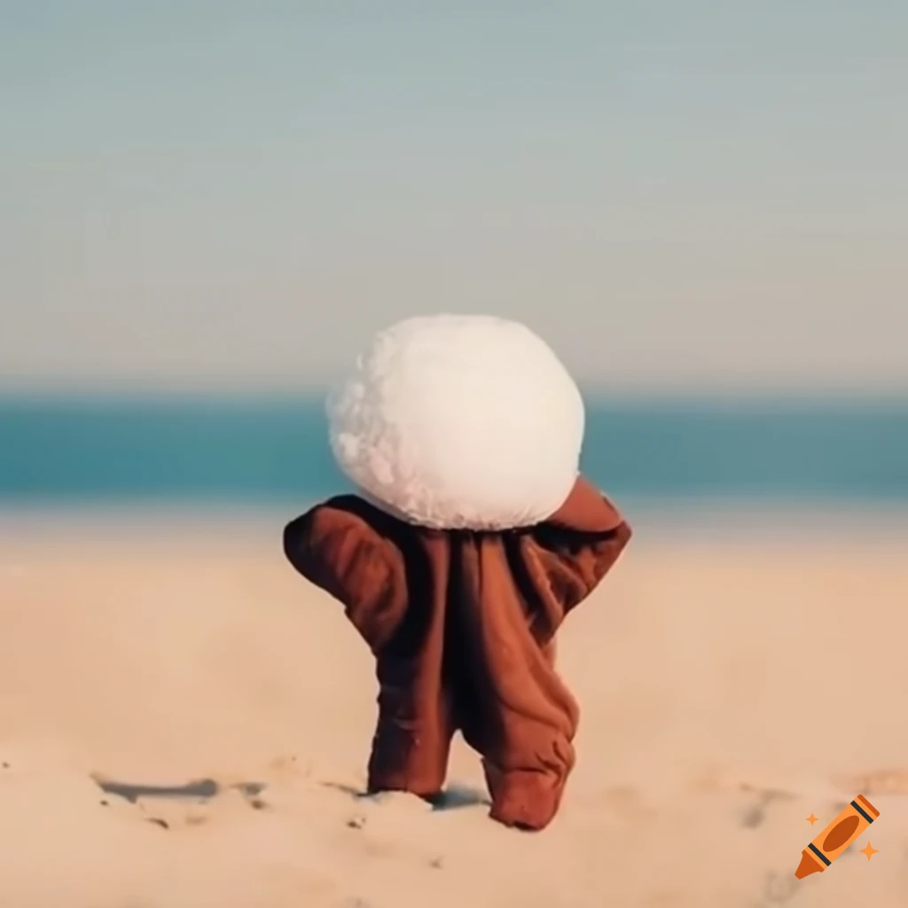 Snowball wearing clothes on a beach at 3am on Craiyon