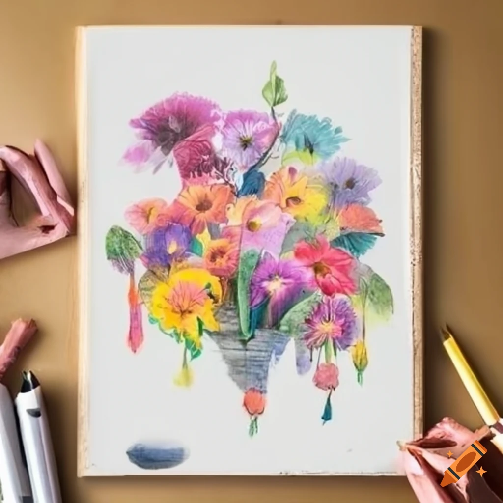 Melting natural-colored flowers in a collage on Craiyon