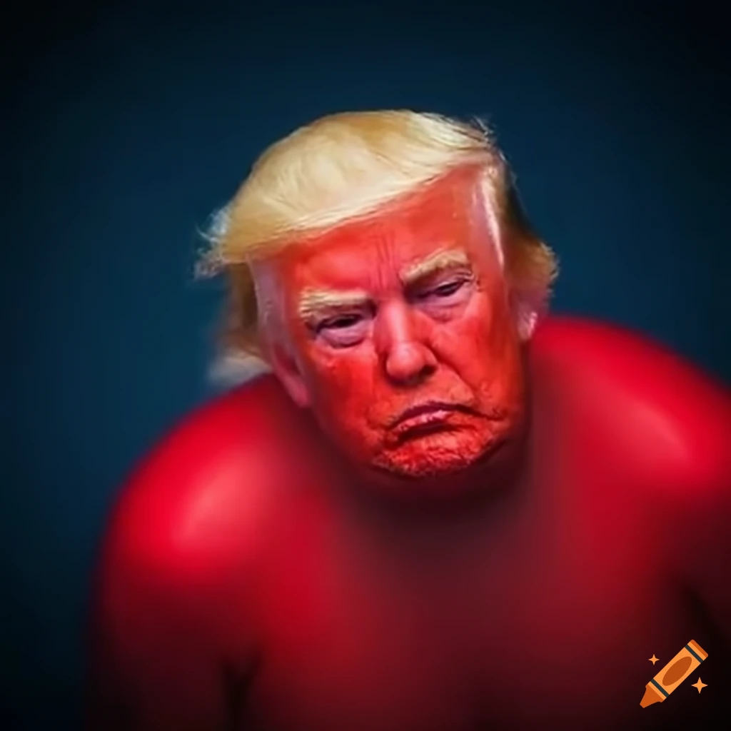 Satirical artwork of a well-known figure swimming in ketchup on Craiyon