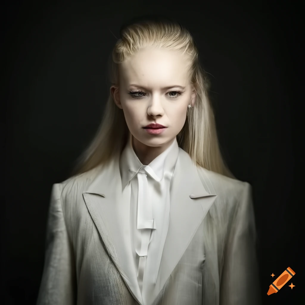 Elegant blonde woman in a stylish suit accentuating her slender build ...