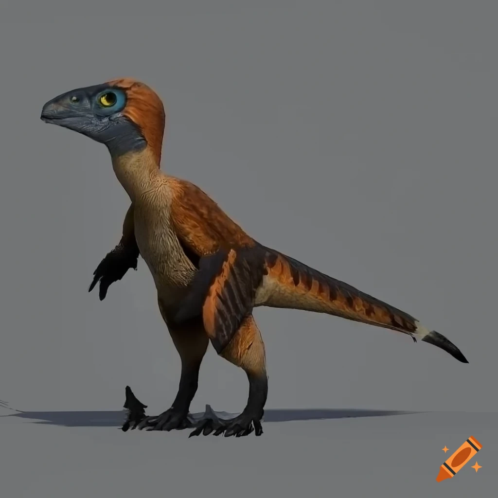 Feathered utahraptor with owl-like colors in full body view on Craiyon