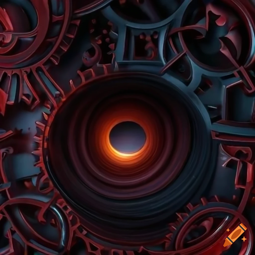 Surreal black hole design with interlocking cogs on Craiyon