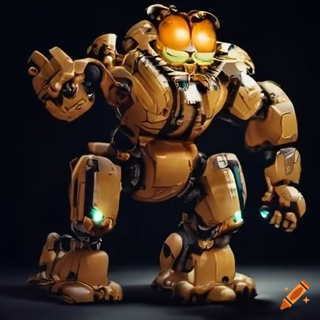 Masterfully detailed mech-garfield on a black background with stunning ...