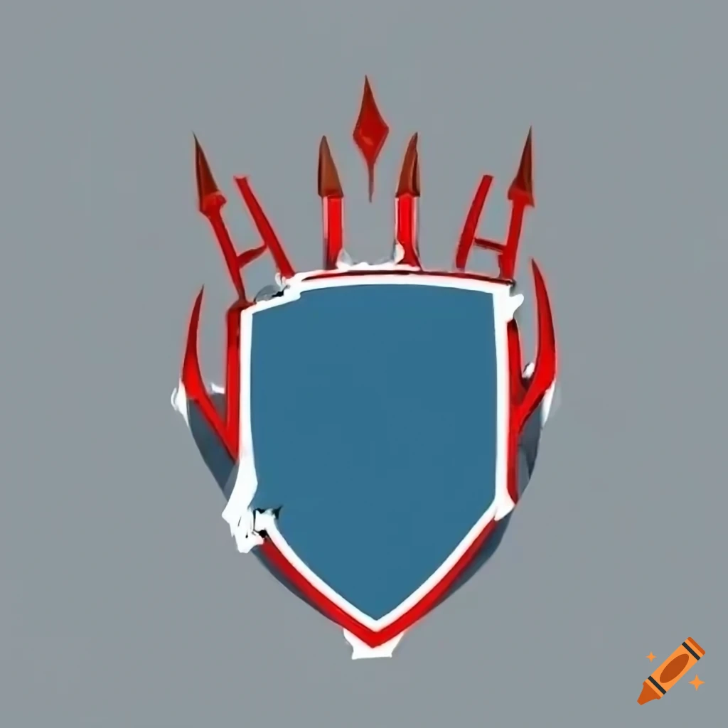 Red trident piercing a broken blue shield logo on Craiyon