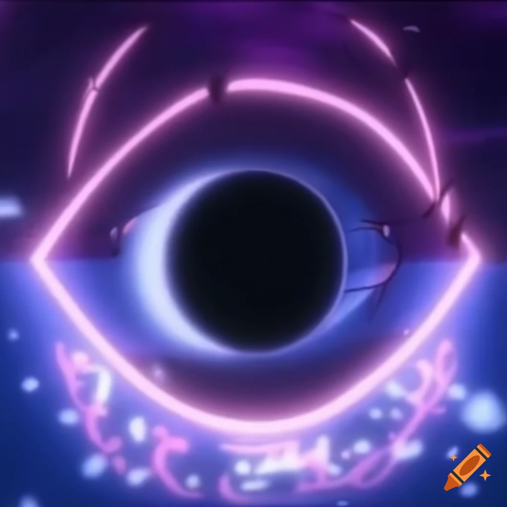 Shiny 3D dazzling eclipse with anime aesthetic and Japanese text on Craiyon